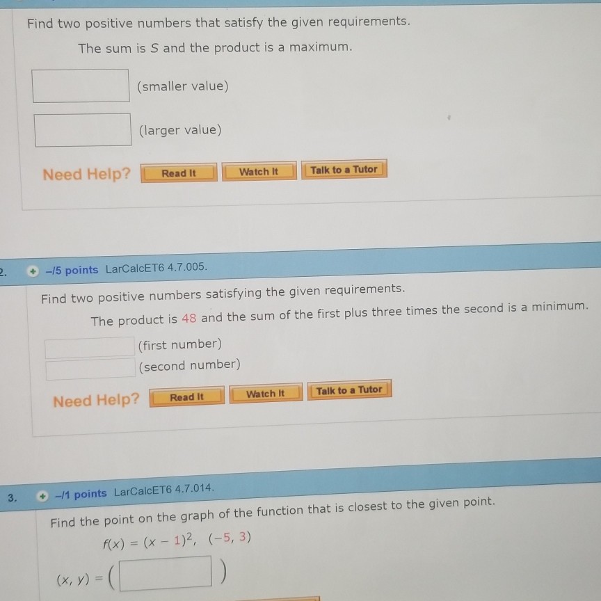 Solved Find two positive numbers that satisfy the given | Chegg.com