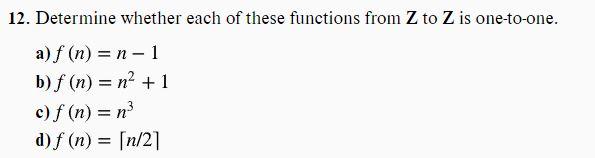 Solved 12. Determine whether each of these functions from Z | Chegg.com