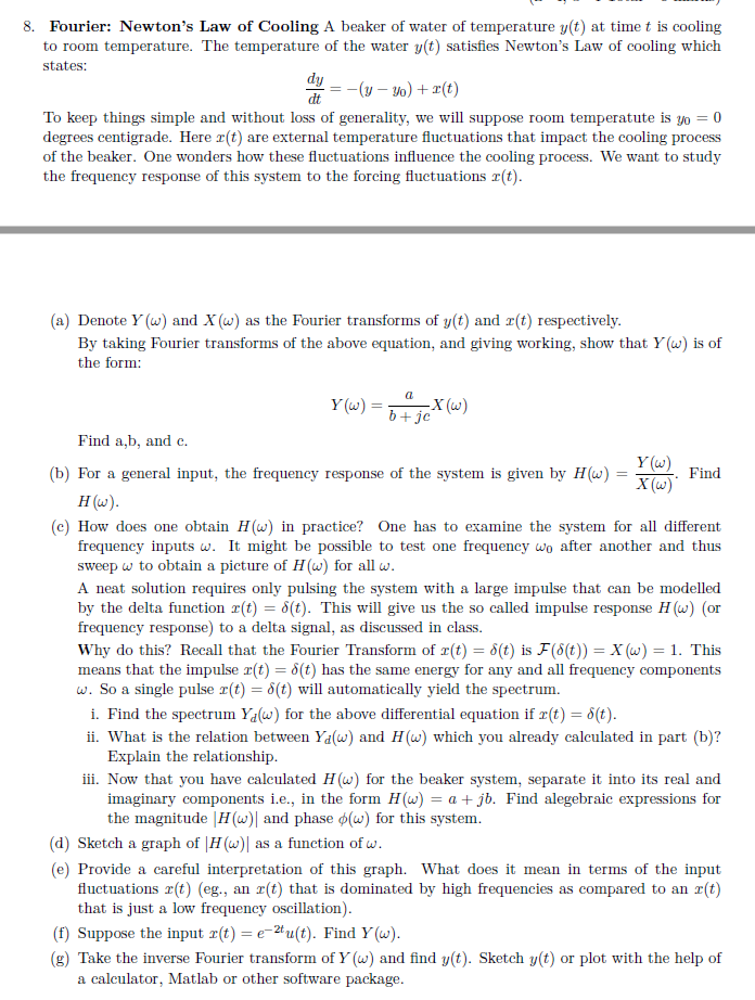 Solved 8. Fourier: Newton's Law of Cooling A beaker of water | Chegg.com