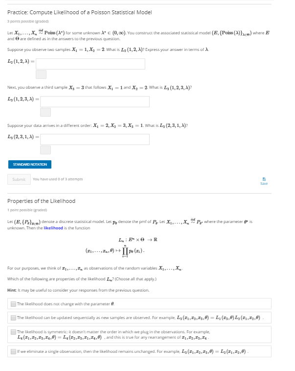 Solved Practice: Compute Likelihood of a Poisson Statistical | Chegg.com