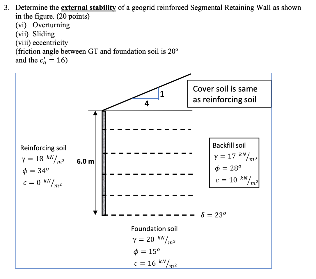 Solved 3. Determine the external stability of a geogrid | Chegg.com
