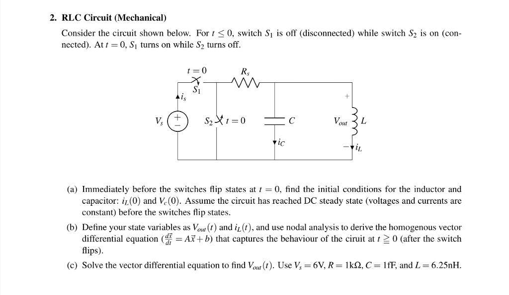 Solved 2. RLC Circuit (Mechanical) Consider the circuit | Chegg.com