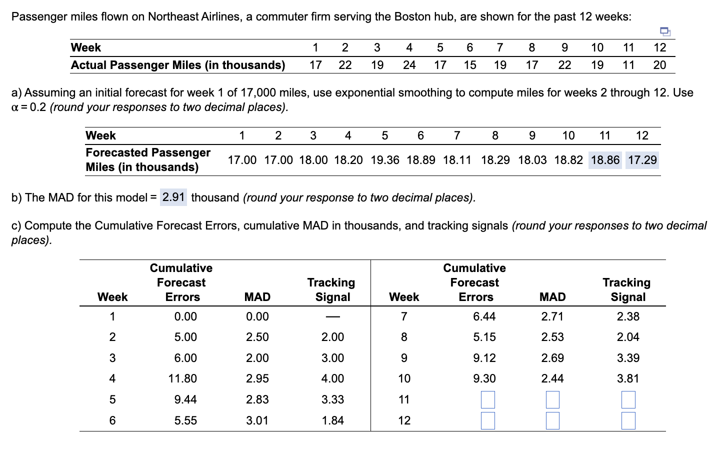 Solved a) Assuming an initial forecast for week 1 of 17,000 | Chegg.com