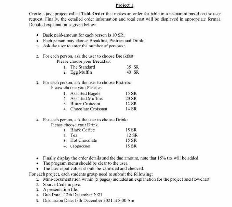 Solved Project 1 Create a java project called TableOrder | Chegg.com