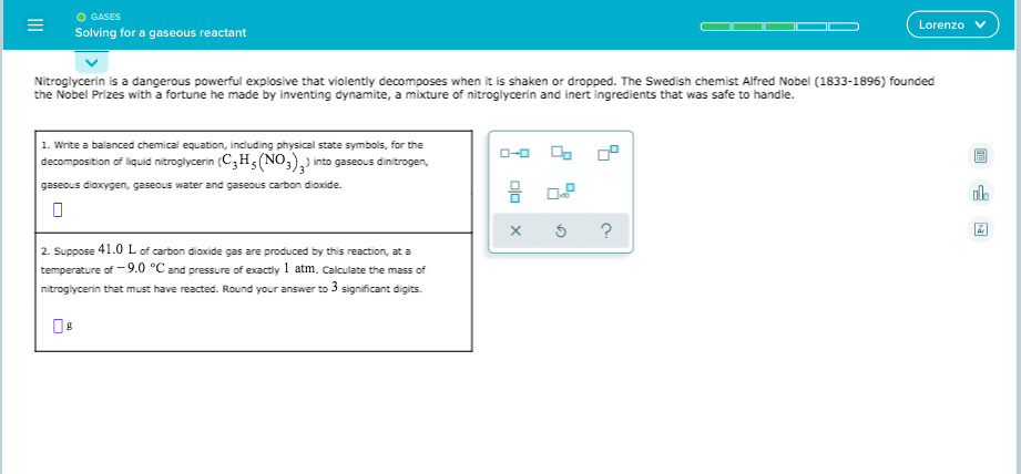 Solved O GASES Solving for a gaseous reactant Lorenzo V | Chegg.com