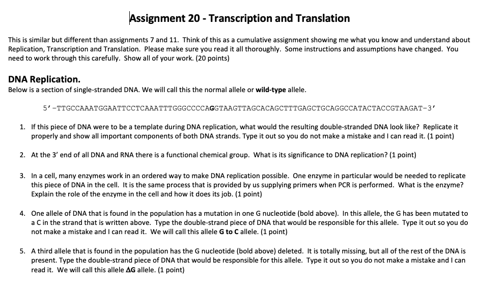 Solved Assignment 20 - Transcription and Translation This is | Chegg.com