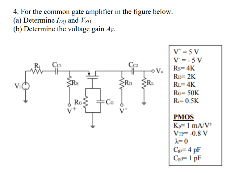 Solved 4. For the common gate amplifier in the figure below. | Chegg.com