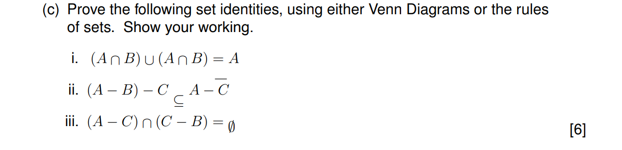 Solved (c) Prove the following set identities, using either | Chegg.com