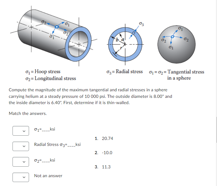Solved σ1= Hoop stress σ3= Radial stress σ1=σ2= Tangential | Chegg.com