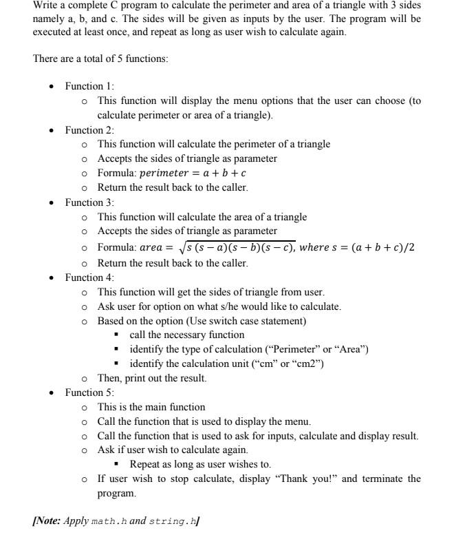 Solved Write a complete C program to calculate the perimeter | Chegg.com