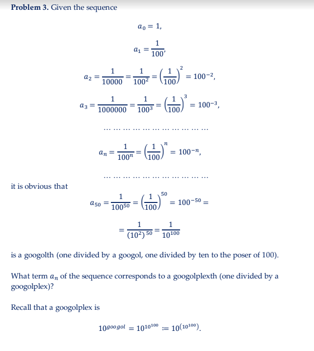 Solved Problem 3. Given the sequence a0=1, | Chegg.com