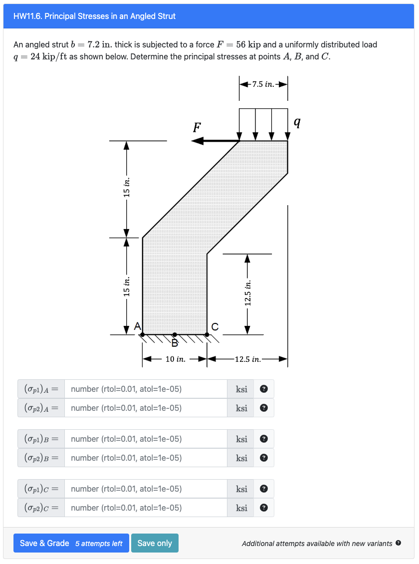 Solved An angled strut b=7.2 in. thick is subjected to a | Chegg.com