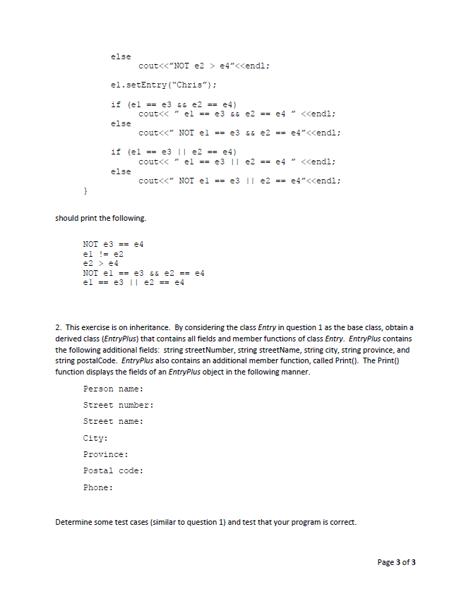 Solved 1. Consider the following interface of a class Entry. | Chegg.com