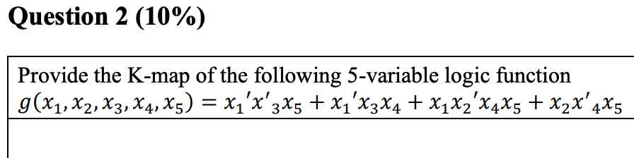 Solved Question 210 Provide The K Map Of The Following 