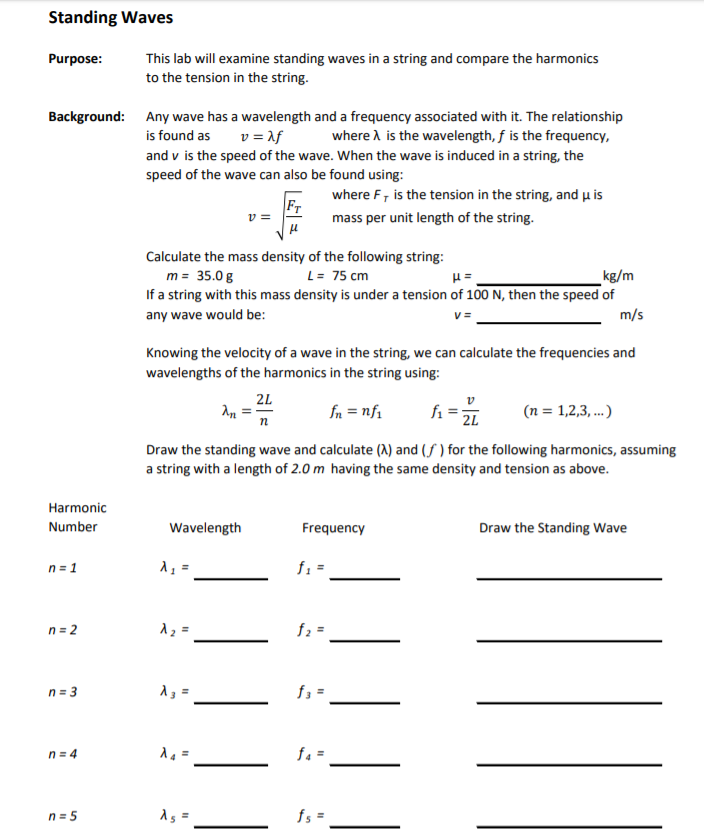 Solved Standing Waves This Lab Will Examine Standing Waves