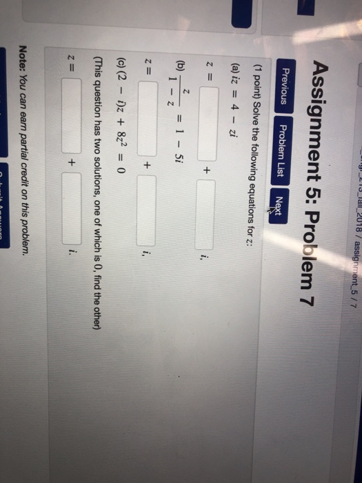 Solved ng13 1a1 2018/ assignment 5/7 Assignment 5: Problem 7 | Chegg.com