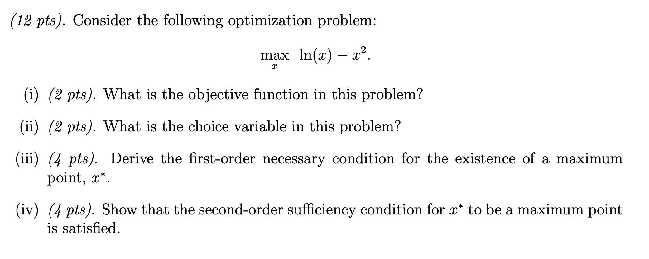 Solved (12 pts). Consider the following optimization | Chegg.com