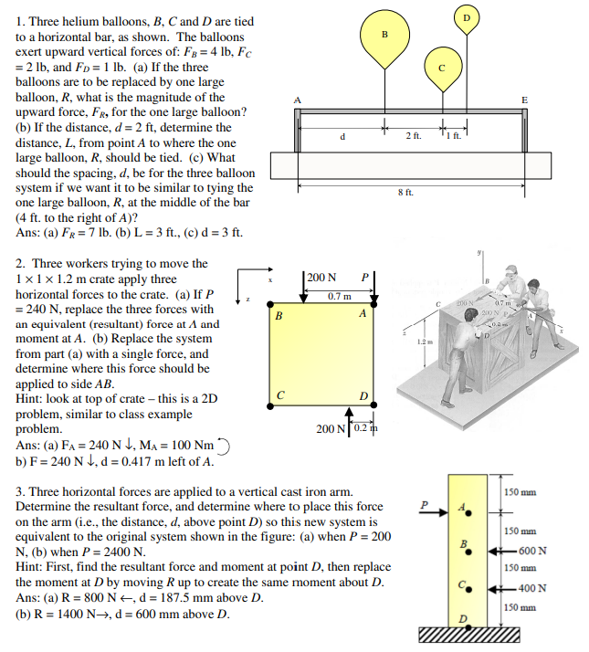 Solved 1. Three helium balloons, B,C and D are tied to a | Chegg.com