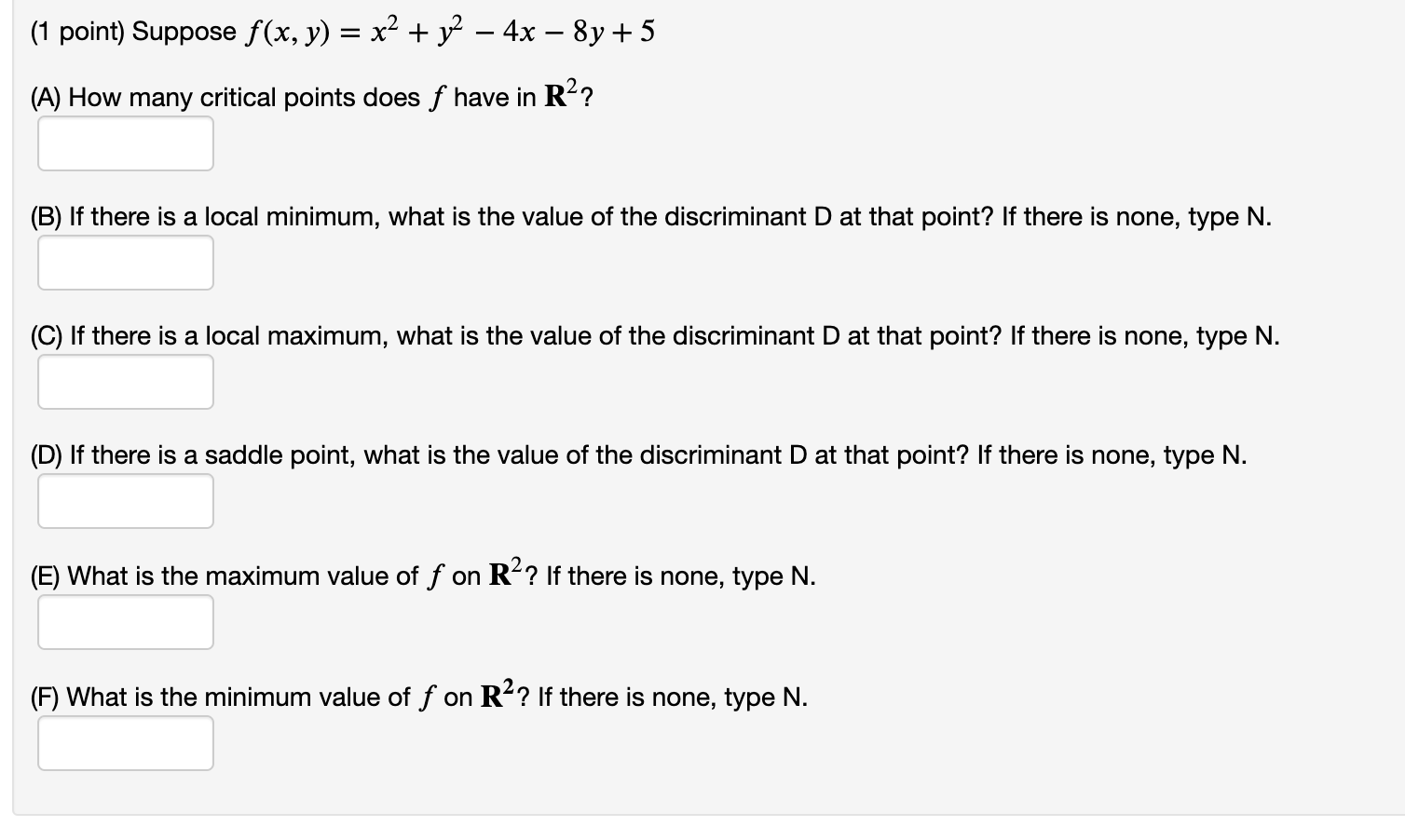 Solved 1 Point Suppose ƒ X Y X² Y² − 4x − 8y 5 A
