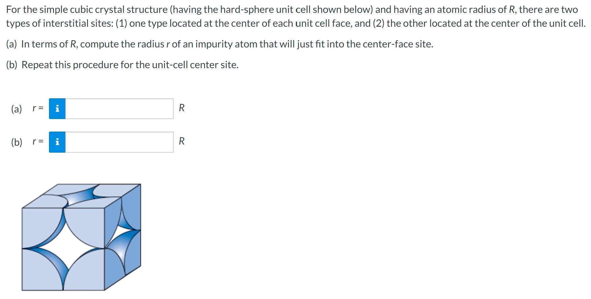 Solved For the simple cubic crystal structure (having the | Chegg.com