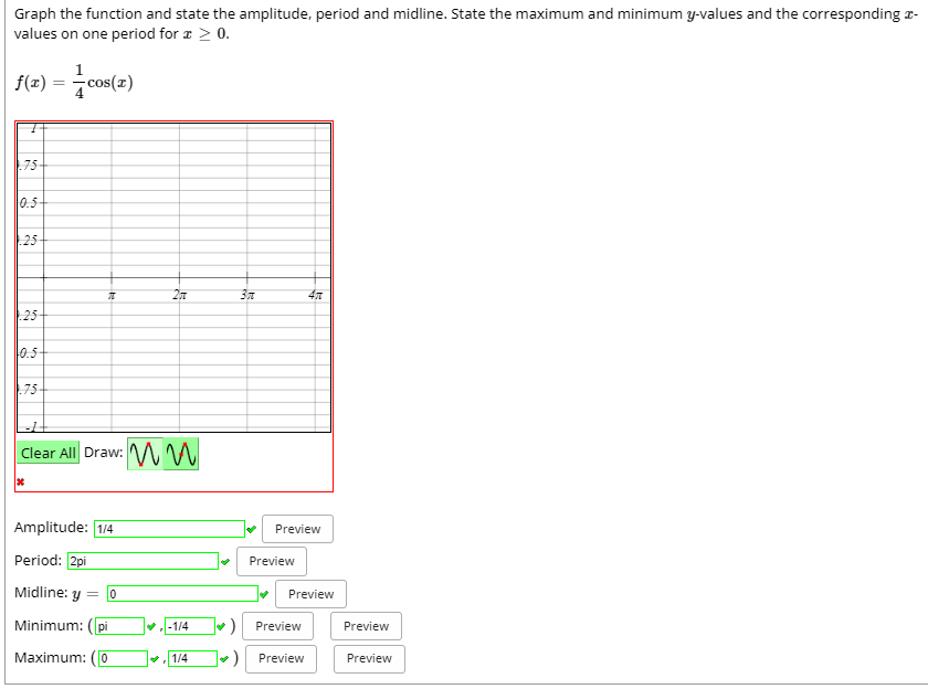 Solved Graph the function and state the amplitude, period | Chegg.com