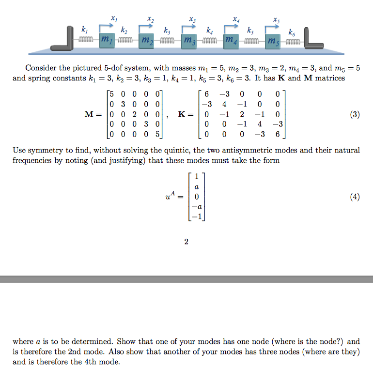 Consider the pictured 5-dof system, with masses m1 5, | Chegg.com