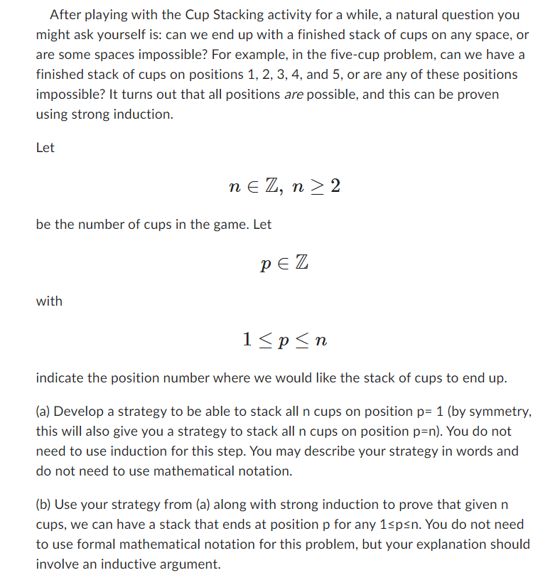 Solved After playing with the Cup Stacking activity for a | Chegg.com