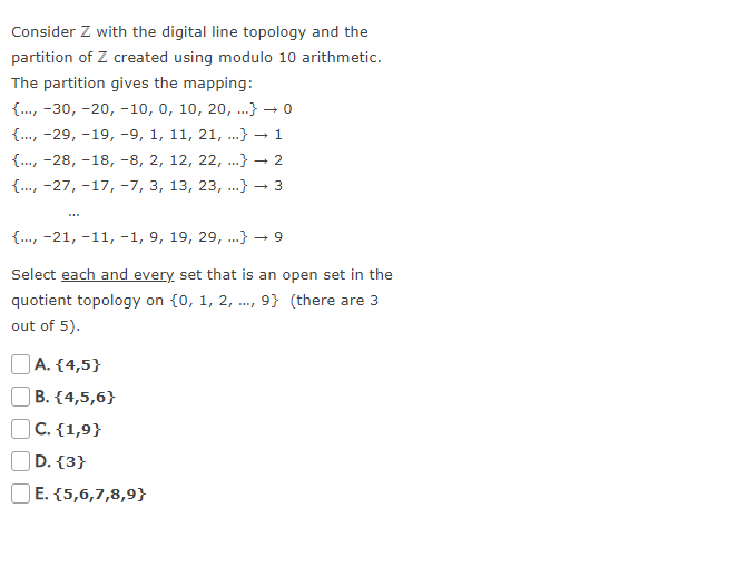 Solved Consider Z with the digital line topology and the | Chegg.com