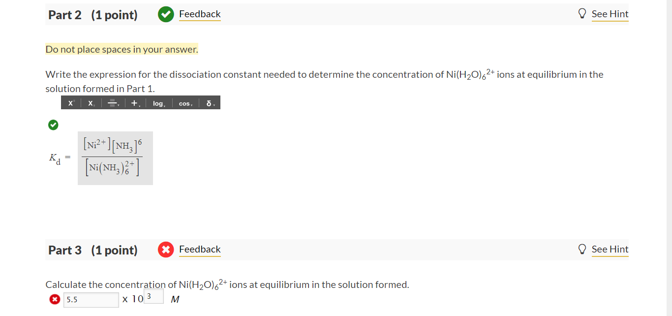 Solved Part 2 (1 point) Feedback See Hint Do not place | Chegg.com