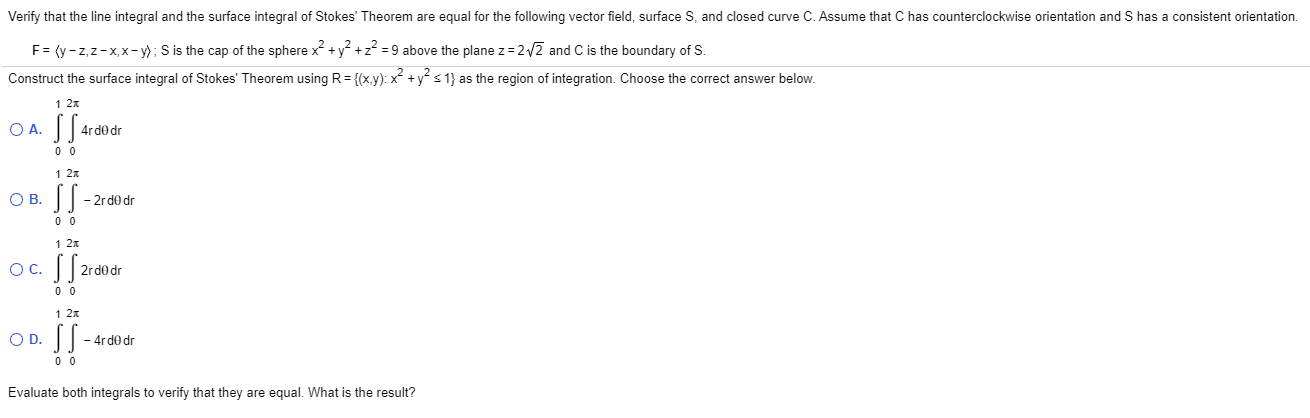 Solved Verify that the line integral and the surface | Chegg.com