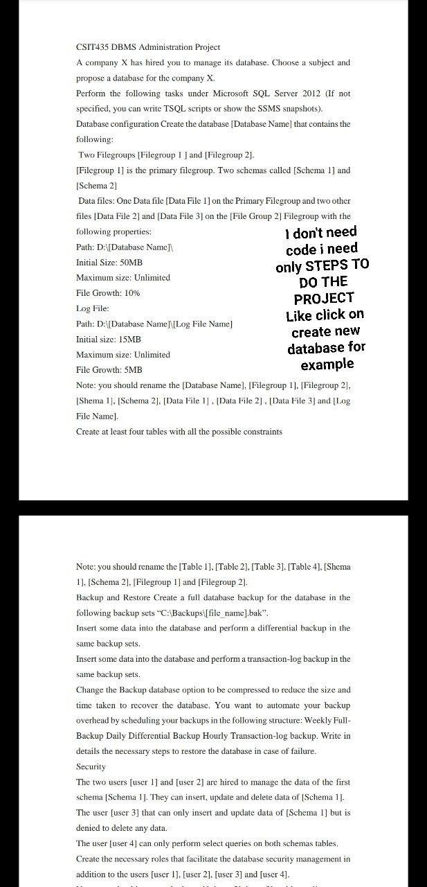 Solved CSIT435 DBMS Administration Project A company X has | Chegg.com