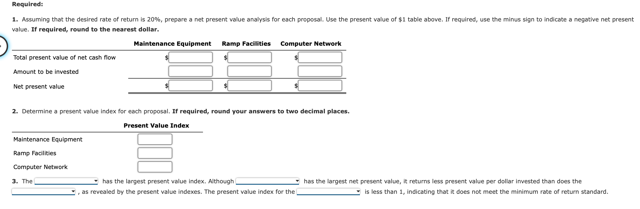 Solved Net Present Value Method, Present Value Index, and | Chegg.com