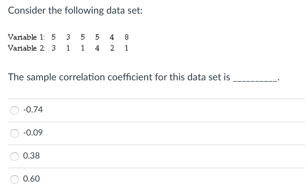 Solved Consider the following data set: 5 Variable 1: 5 | Chegg.com