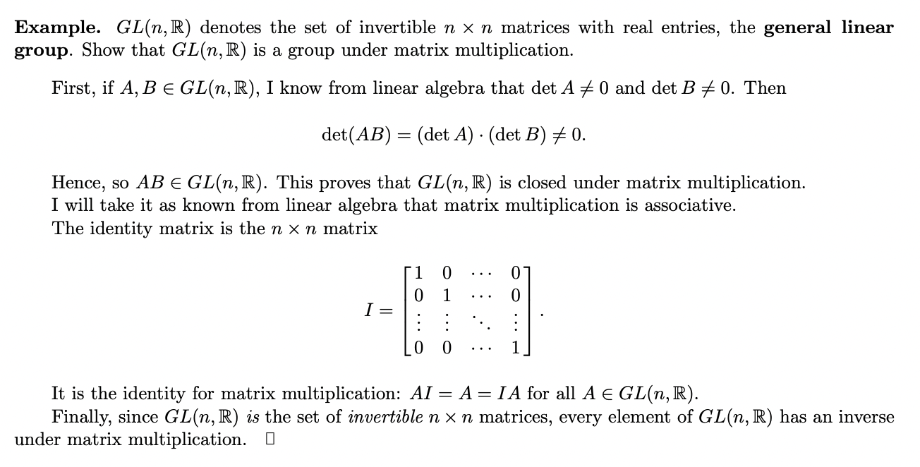 Solved Example. GL(n,R) denotes the set of invertible n x n | Chegg.com