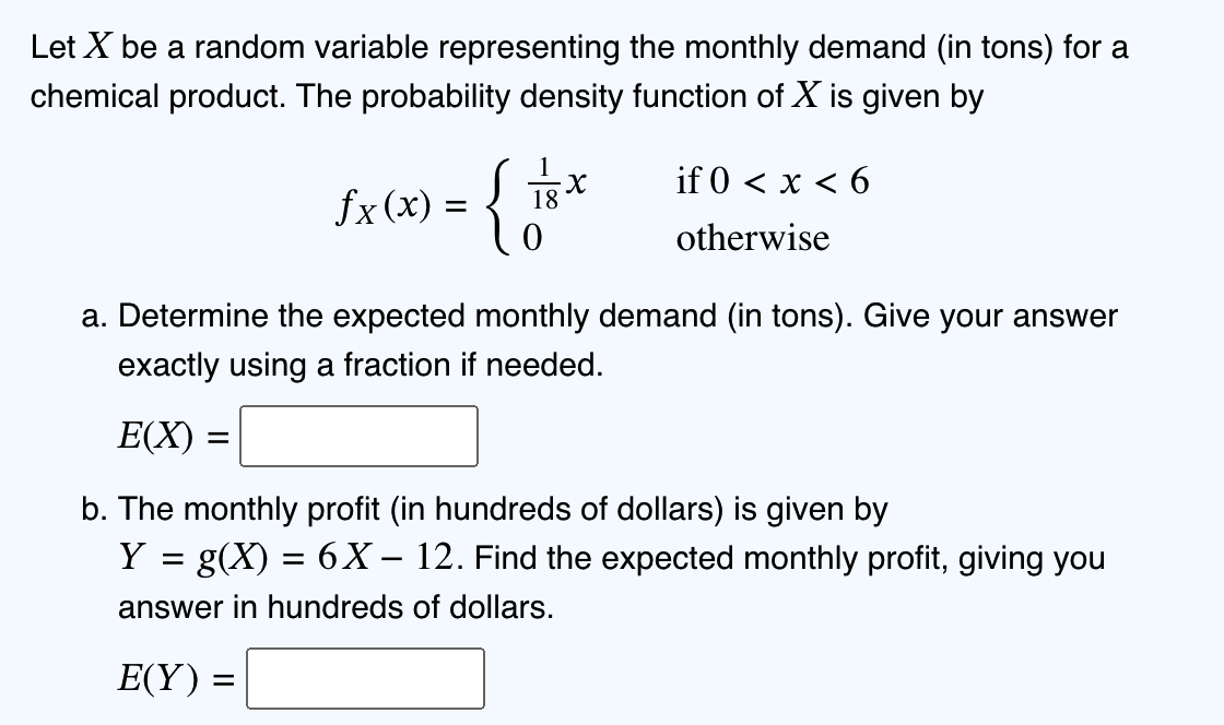 Solved Let 𝑋 be a random variable representing the monthly | Chegg.com