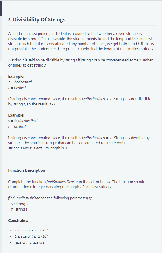 Solved 2. Divisibility Of Strings As part of an assignment, | Chegg.com