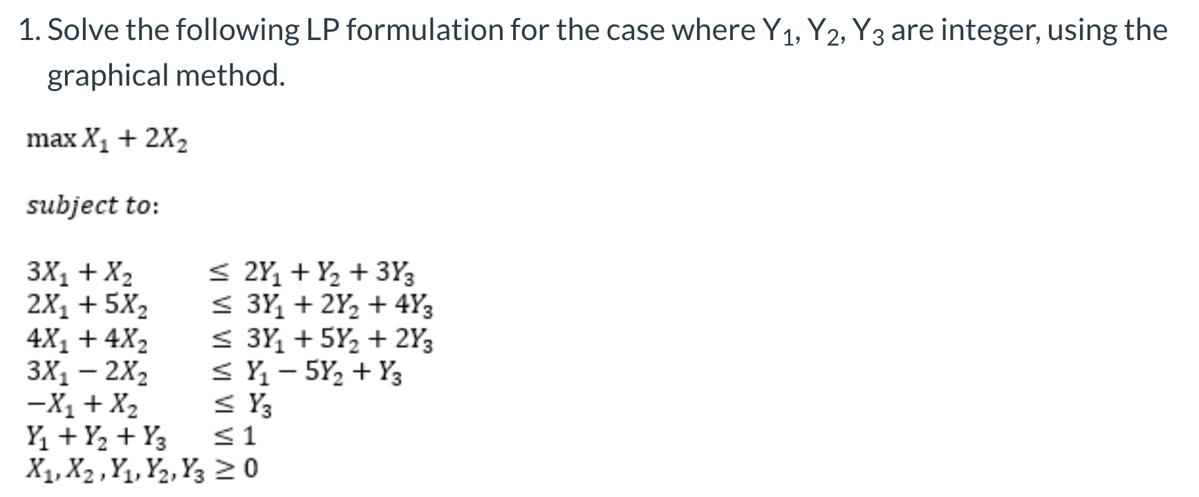 Solved 1. Solve the following LP formulation for the case | Chegg.com