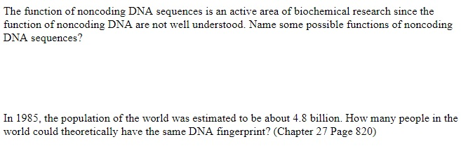 Solved The function of noncoding DNA sequences is an active | Chegg.com
