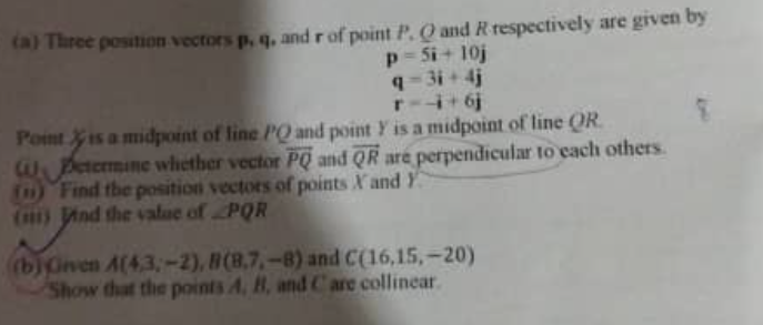 Solved (a) Three position vectors p,q, and r of point P,Q | Chegg.com