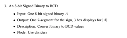 Solved 3. An 8-bit Signed Binary to BCD • Input: One 8-bit | Chegg.com