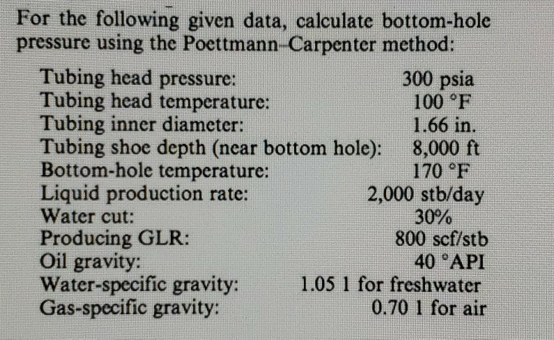 Solved For the following given data, calculate bottom-hole | Chegg.com