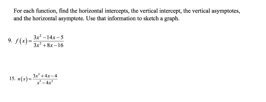 Solved For each function, find the horizontal intercepts, | Chegg.com