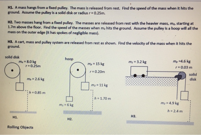 Solved A mass hangs from a fixed pulley. The mass is | Chegg.com