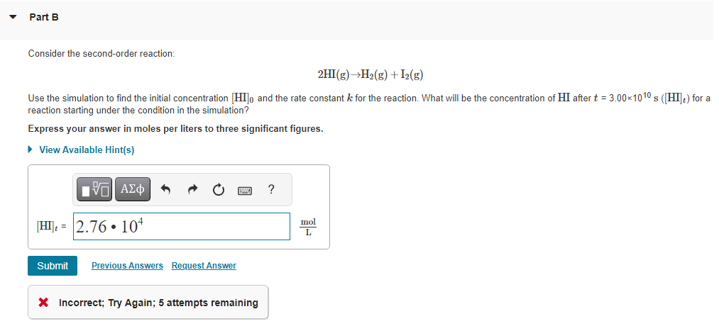 Solved Consider The Second Order Reaction 2hi G →h2 G I2