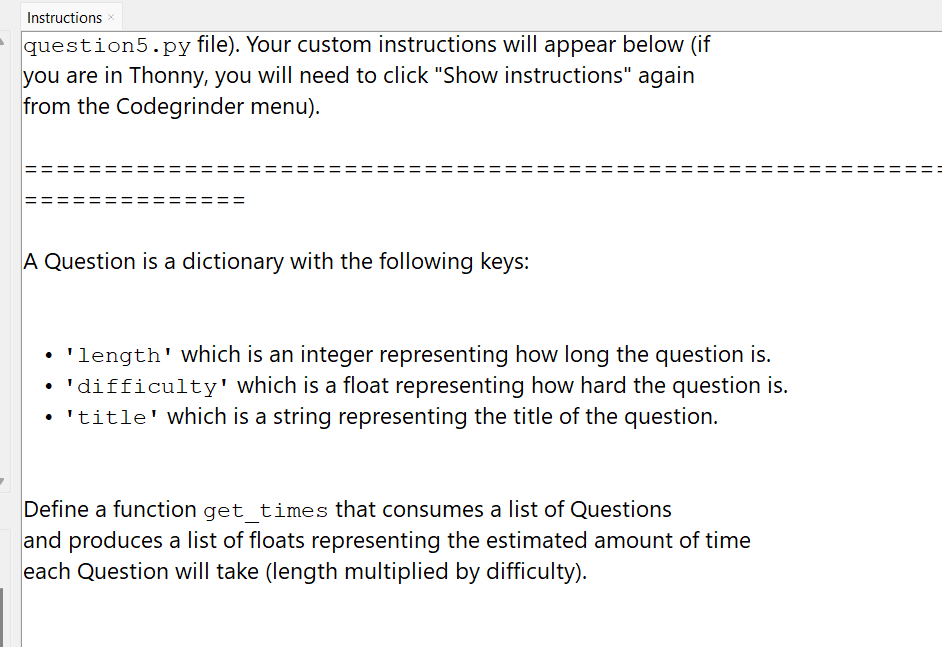 Solved question5. py file). Your custom instructions will | Chegg.com