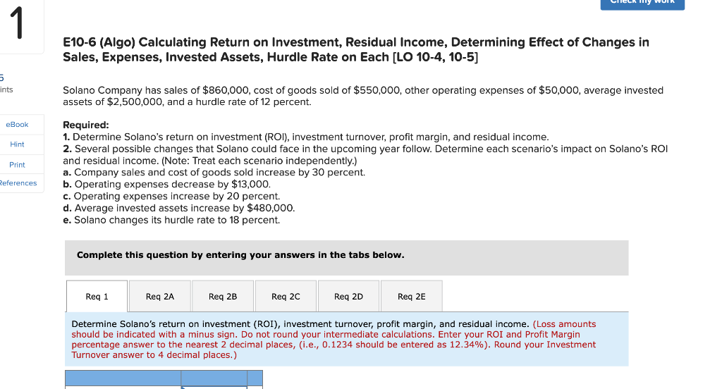 Solved E10-6 (Algo) Calculating Return on Investment, | Chegg.com