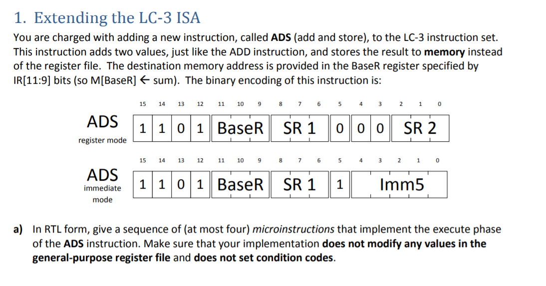 Solved 1. Extending the LC-3 ISA You are charged with adding | Chegg.com