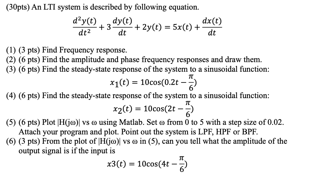 Solved (30pts) An LTI system is described by following | Chegg.com