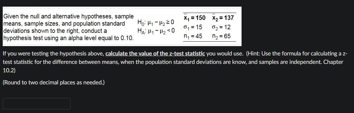 Solved Given the null and alternative hypotheses, sample | Chegg.com