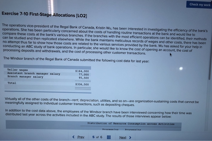 Solved Check my work Exercise 7-10 First-Stage Allocations | Chegg.com